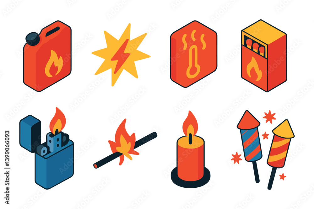 Isometric flat vector set of icons of emergency zones: hazard zone ...