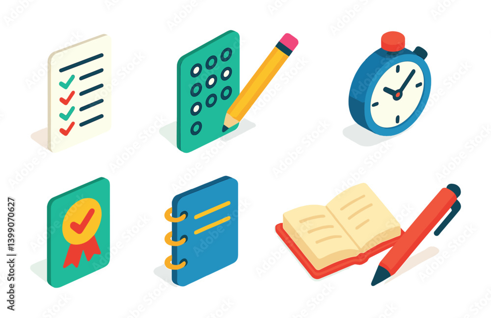 Isometric flat vector set of icons of exams and assessments: test paper ...