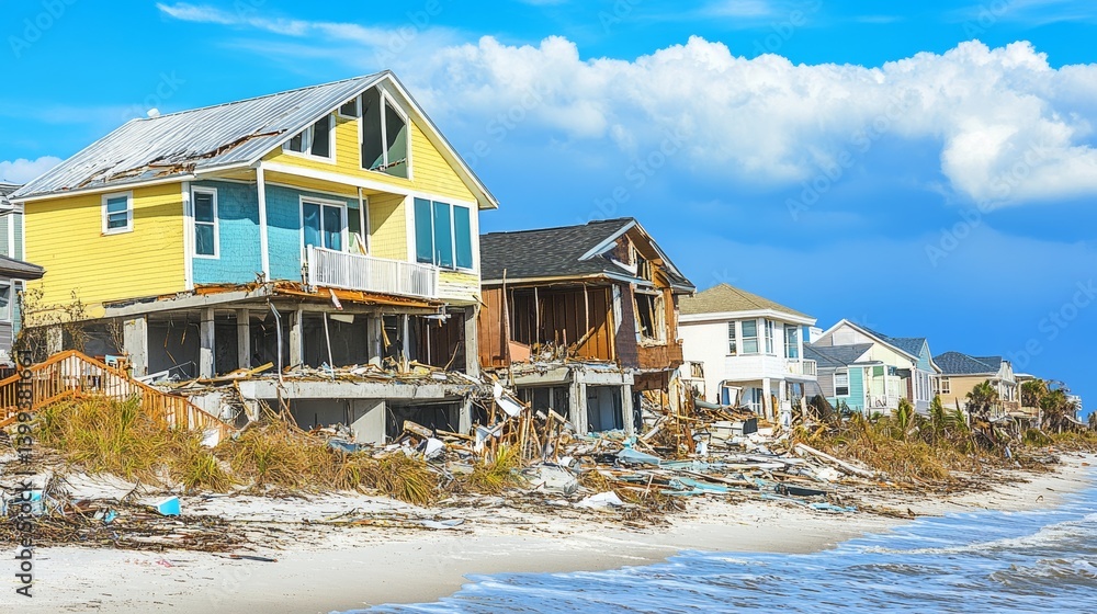 Severe storm surge aftermath damaging oceanfront homes after hurricane ...