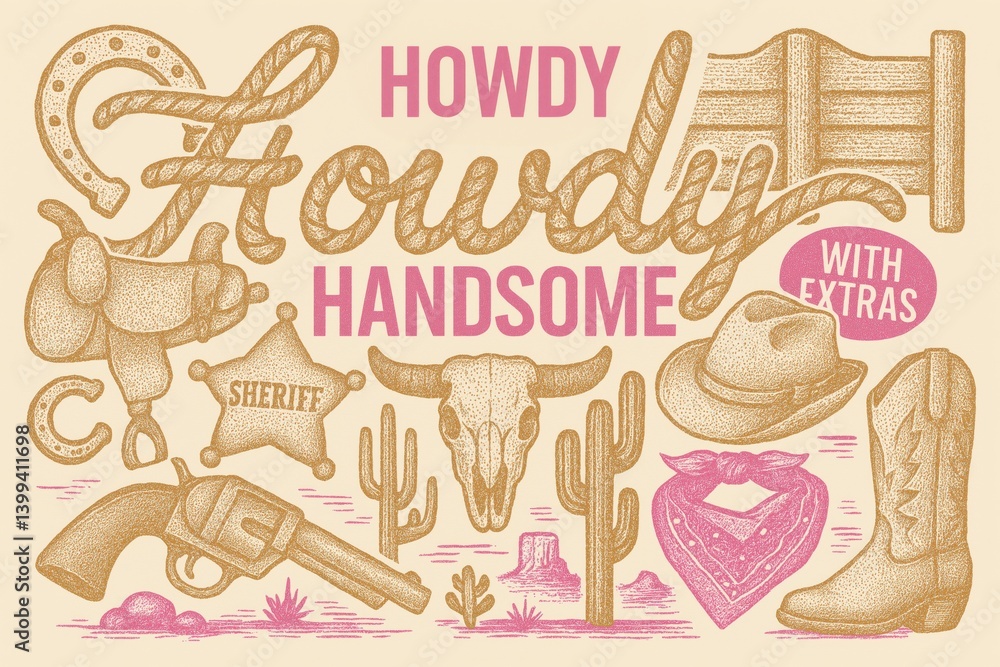 Stock-Illustration „cowboy, background, art, horse, badge, adventure ...