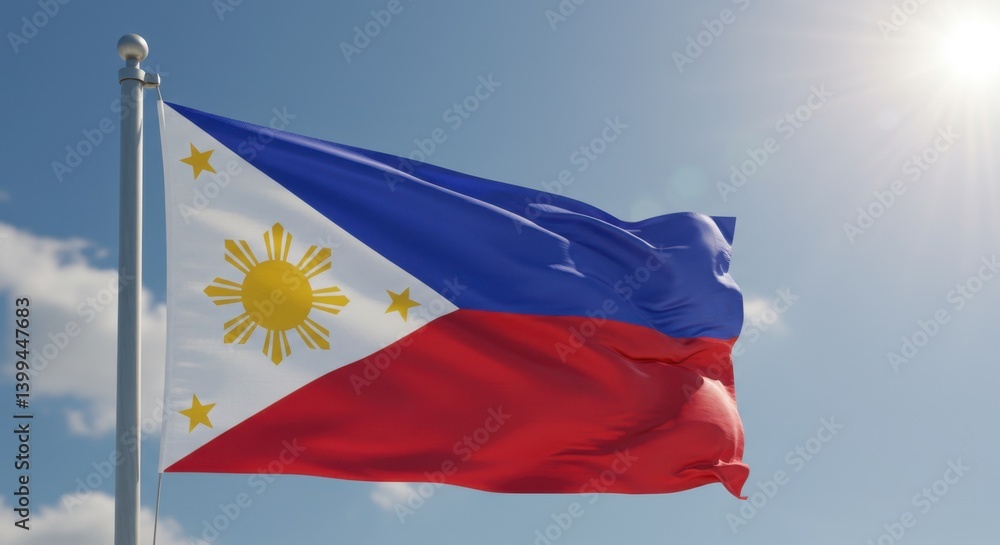 Philippine Flag Waving Proudly Under a Bright Sunny Sky: A Symbol of ...