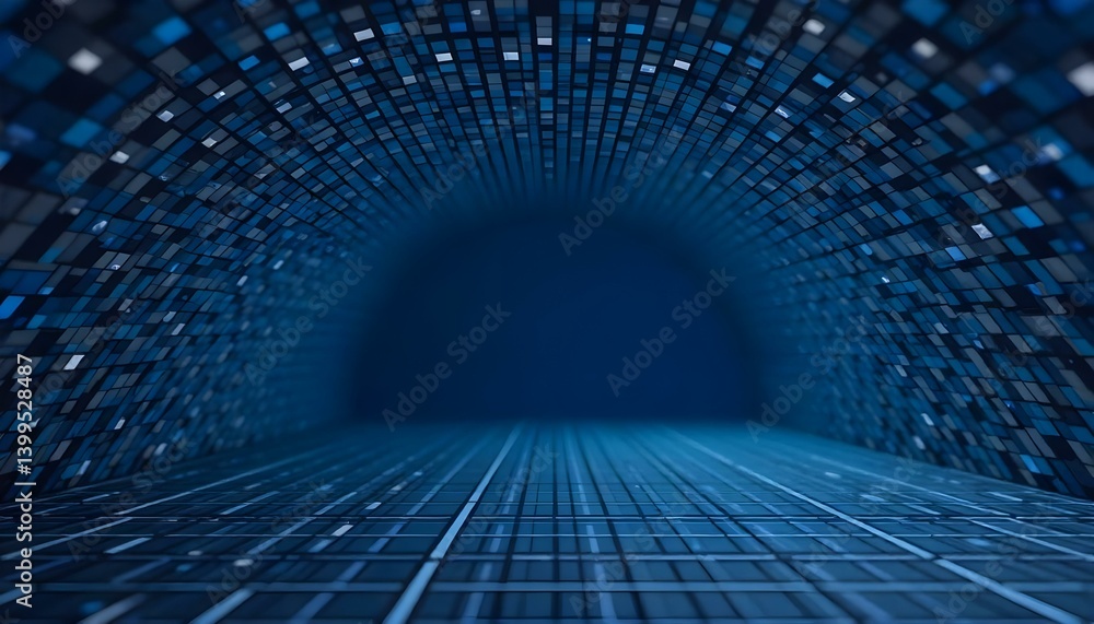 Blue abstract background with a perspective grid, the grid lines ...