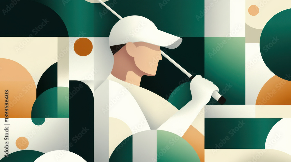 golfer in stylized illustration, showcasing modern design with ...