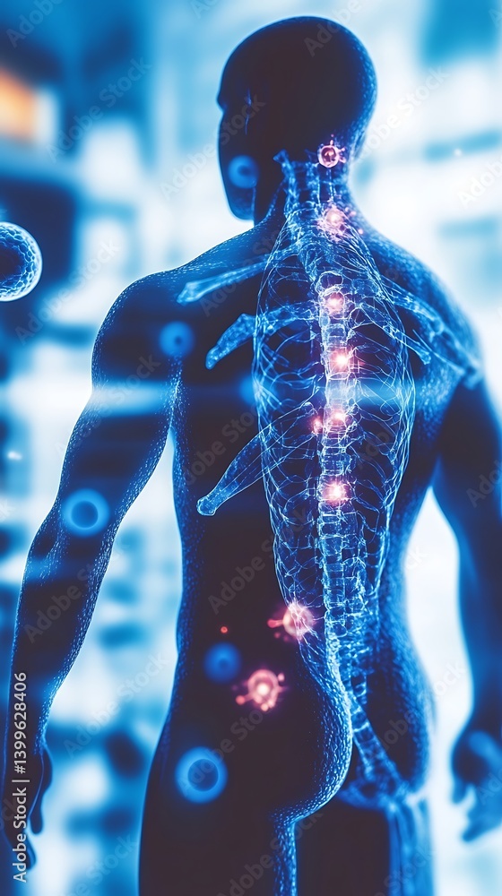 Human spine and nervous system highlighted. Visual representation of ...