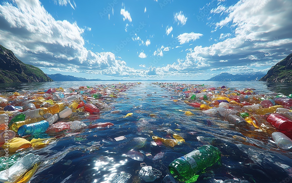 marine plastic waste problem, microplastics and plastic bottles ...