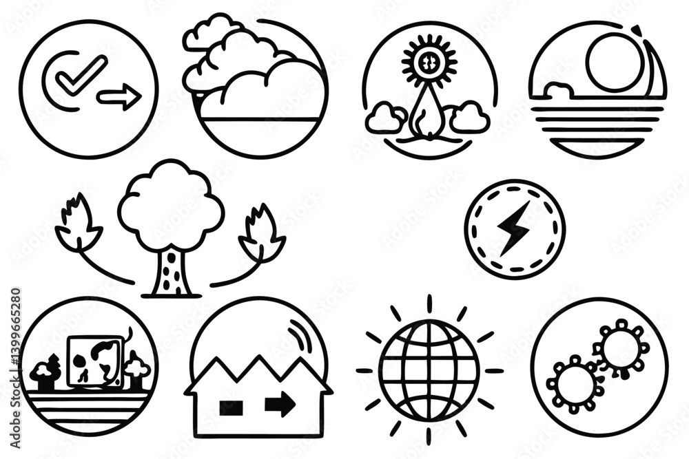 carbon cycle line art diagram showing energy flow Stock Vector | Adobe ...