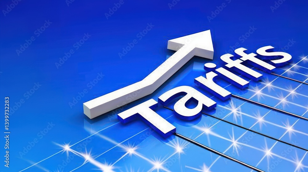 3D word tariffs with arrow up on blue background shows rise in Import ...