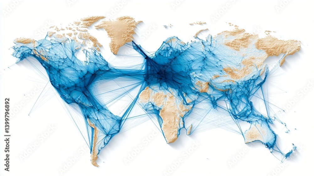 Trade visualization image showing cargo shipping density across the ...