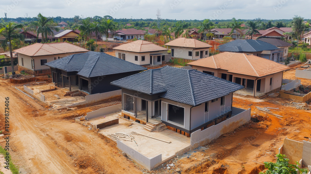 Construction project features several modern houses in a suburban ...