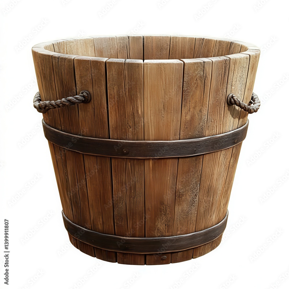 Wooden bucket, transparent background PNG element cutout for collage ...