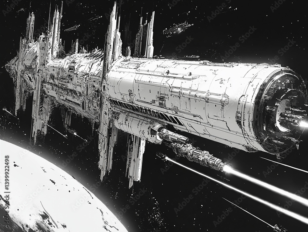 blueprint sketch, exploded view of a gothic cathedral-class dreadnought ...
