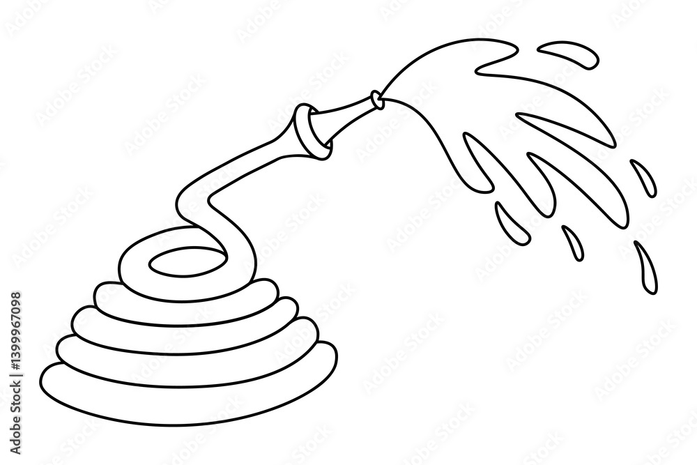 Garden hose for watering the vegetable garden. Water flows from the ...