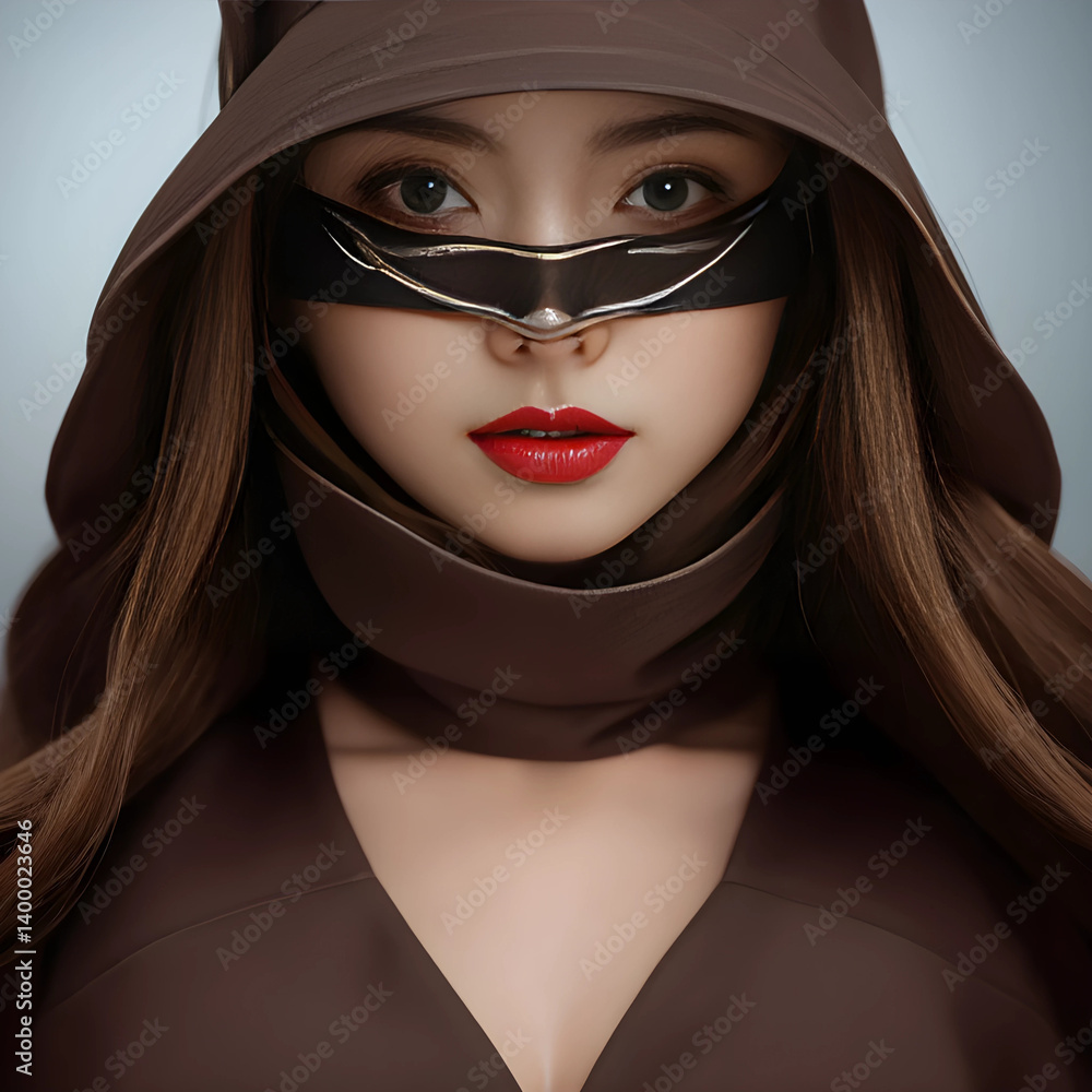 AI generated. Mysterious Hooded Female Game Character. Realistic 3D Fantasy Warrior Woman ...