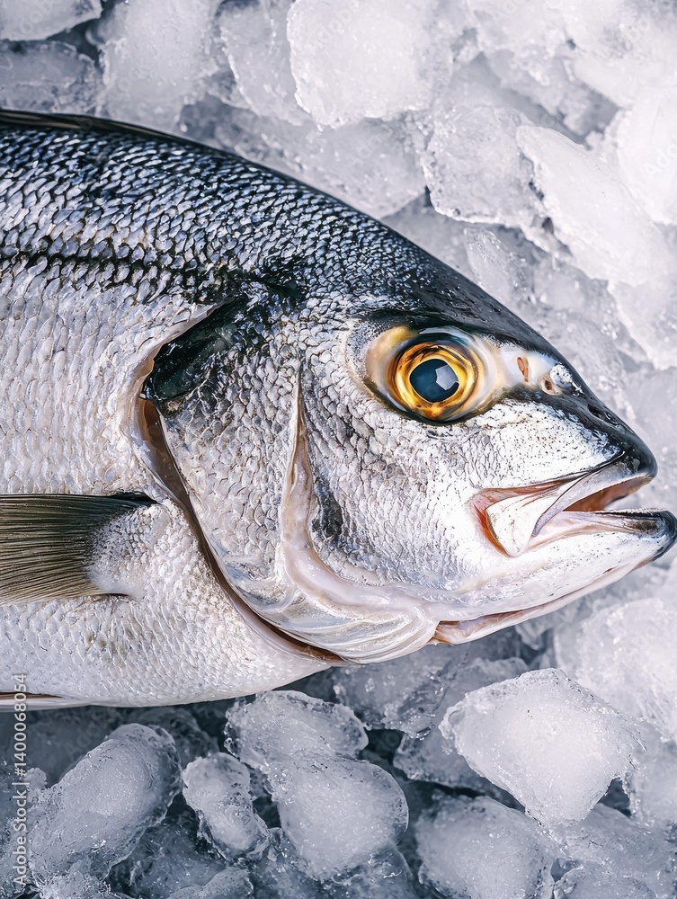 Fresh Bass Fish on Ice for Culinary Presentation and Seafood Market ...