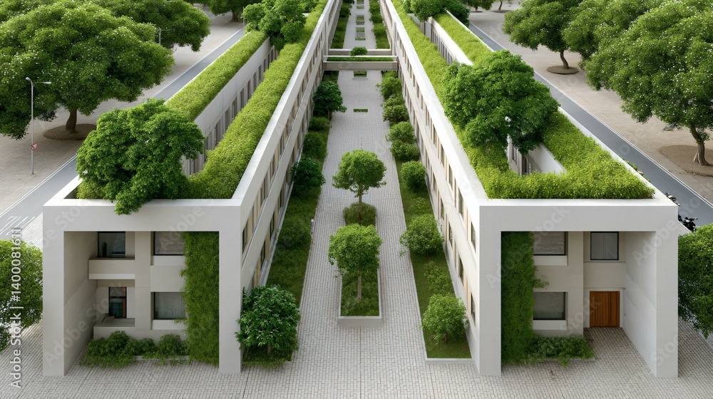 Eco-centric modern city layout with walkable streets, integrated green ...