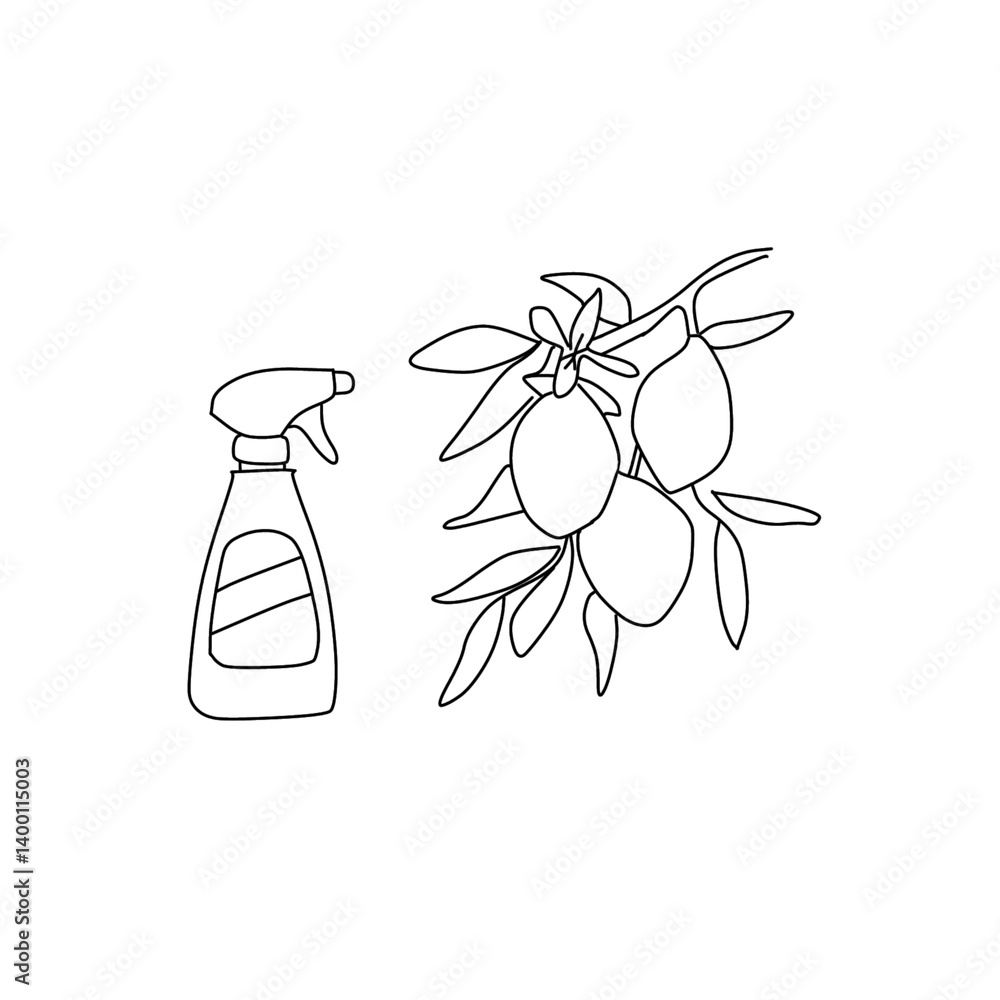 Spray bottle and lemon icon. Sprayer vector illustration for garden ...