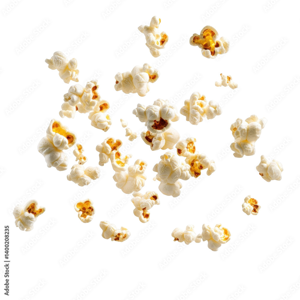 Exploding popcorn isolated on white background flying delicious salty ...