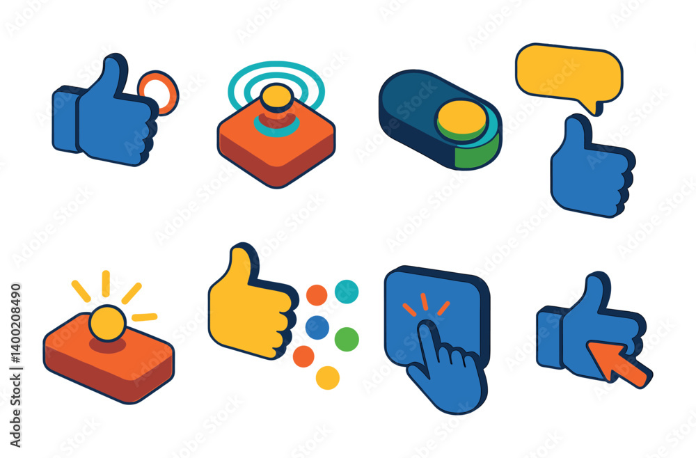 Isometric flat vector set of icons of UI customization settings: theme ...