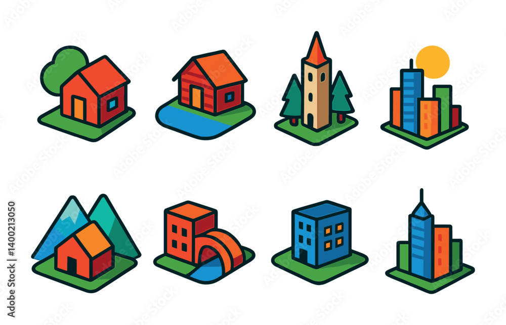 Isometric flat vector set of icons of UI customization settings: theme ...