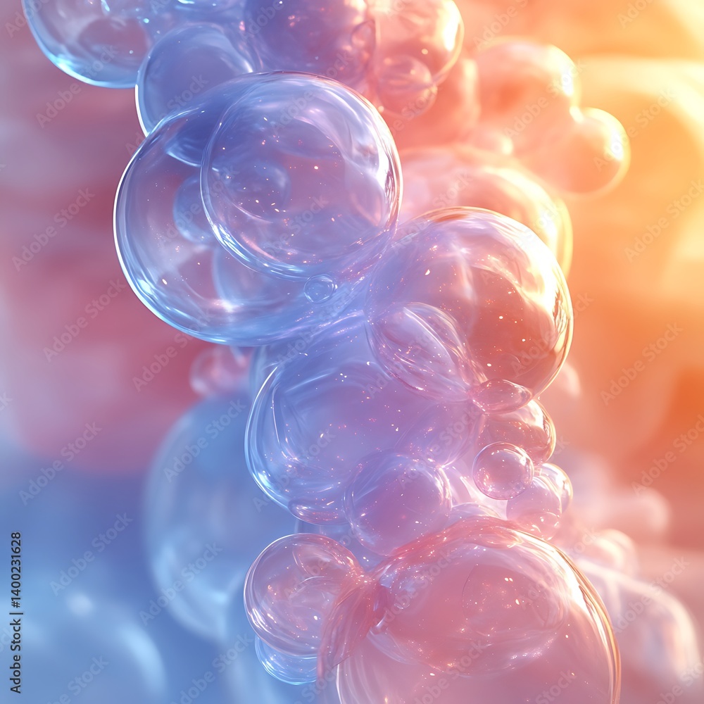 Abstract floating bubble clusters in a soft pastel palette, gently ...