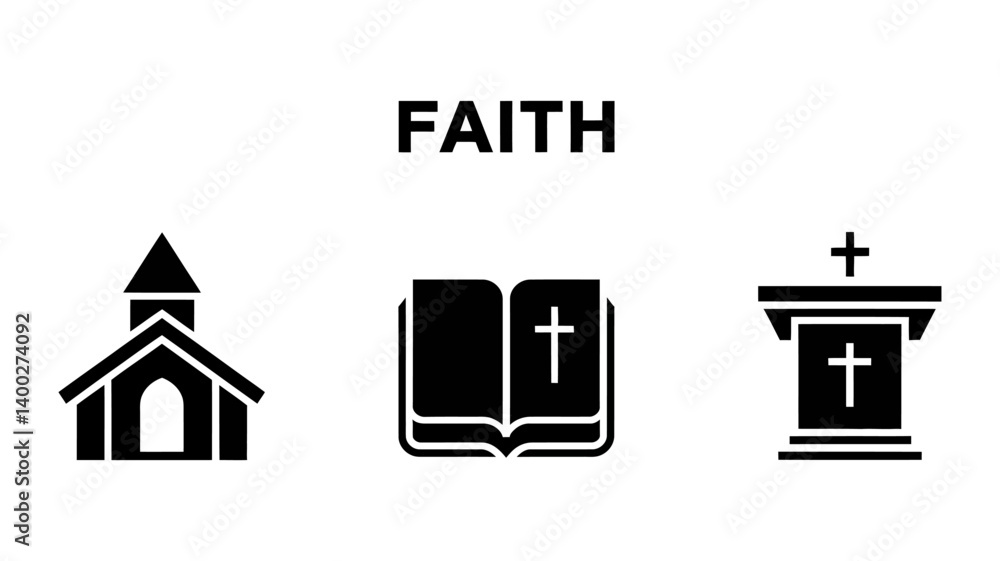 Symbols of Faith: Silhouette icons representing the core elements of ...