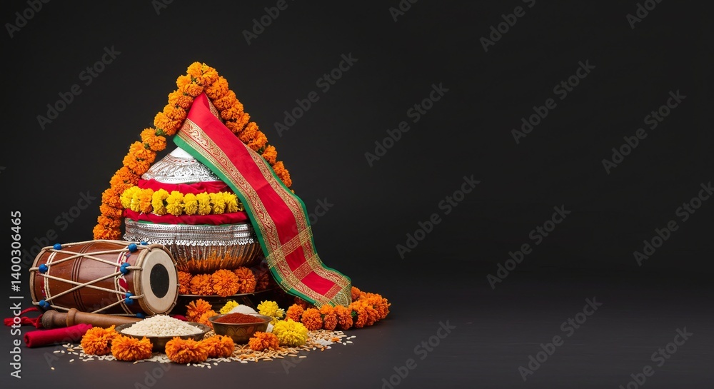 Decorative Meji Structure with Dhol and Assamese Cloth for Bhogali ...
