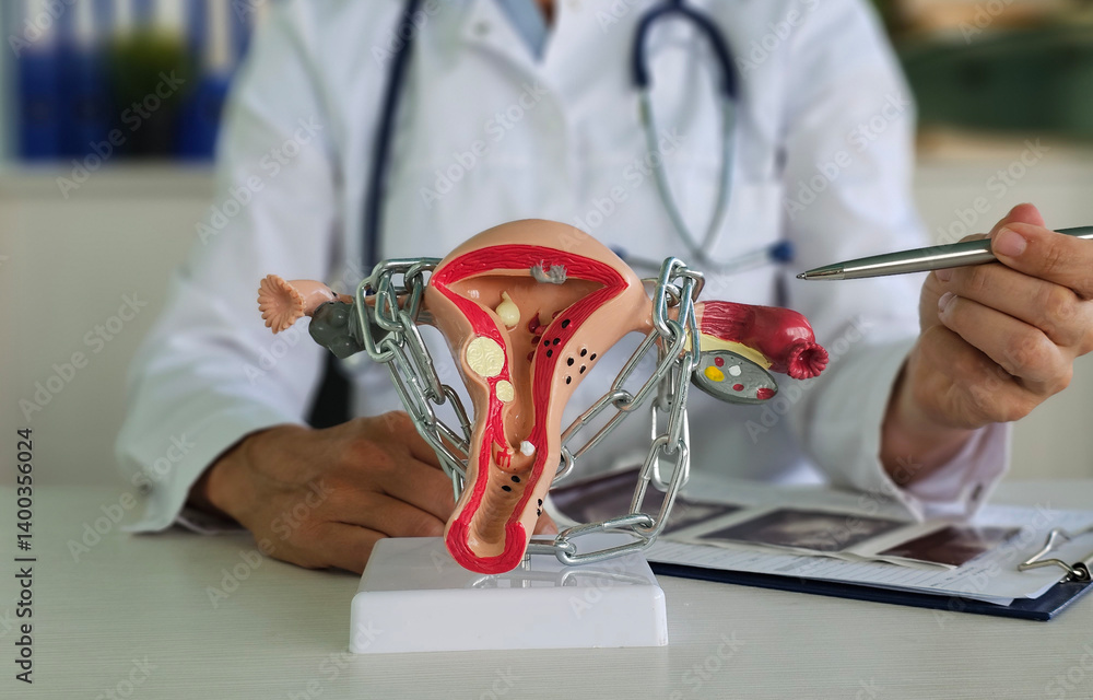 Medical concept of uterine and abdominal pain with pain chain ...