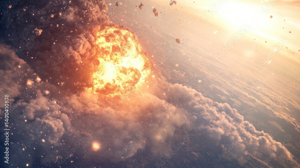 A massive nuclear explosion erupts in the atmosphere, sending ...