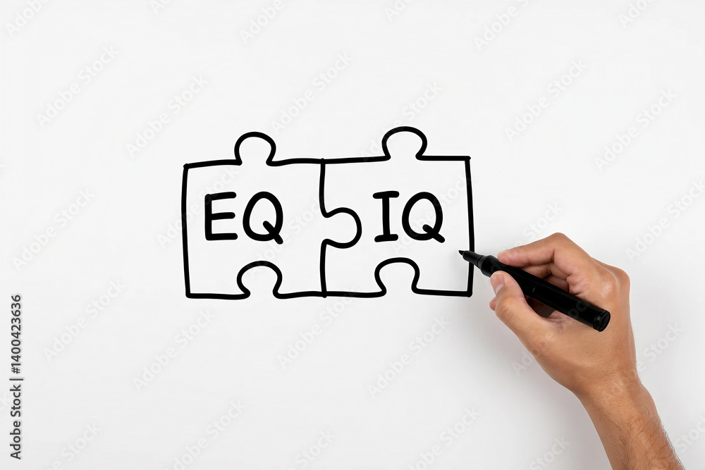 Hand Drawing Interlocking EQ and IQ Puzzle Pieces Concept for Emotional ...