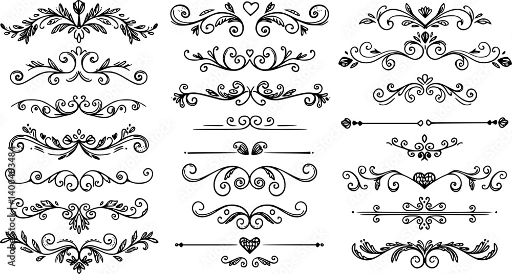 Text dividers doodle set. Wedding decorative elements. Divider ornament ...