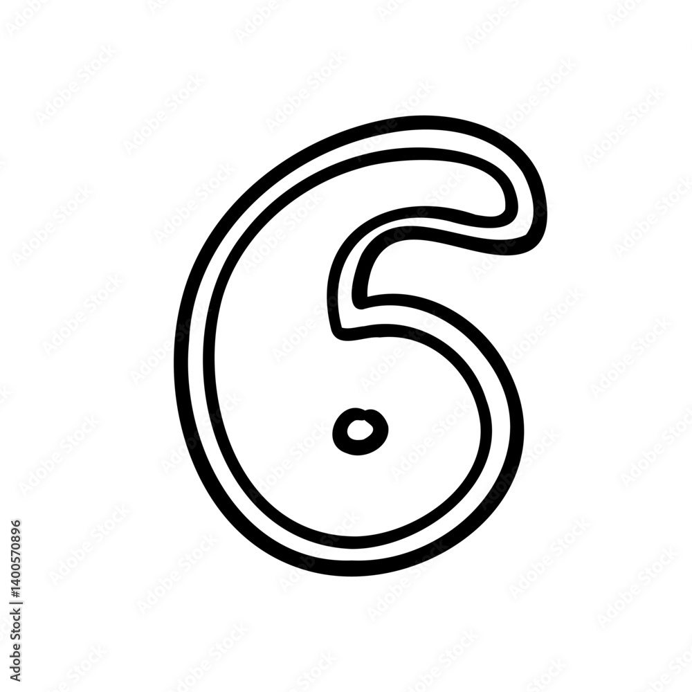 Stroke digit number six 6. Black font symbol in hand drawn doodle style ...