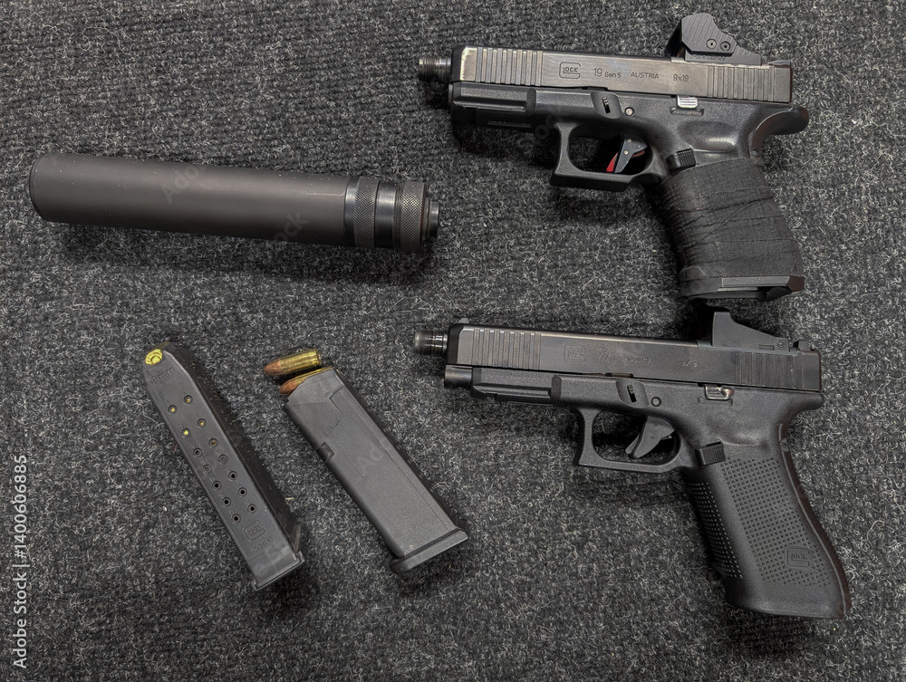 Baltics April 10, 2025. Two pistols with threads for a silencer and a ...