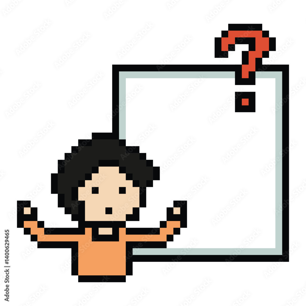 Cute pixel cartoon character man with question mark decoration 8 bit ...