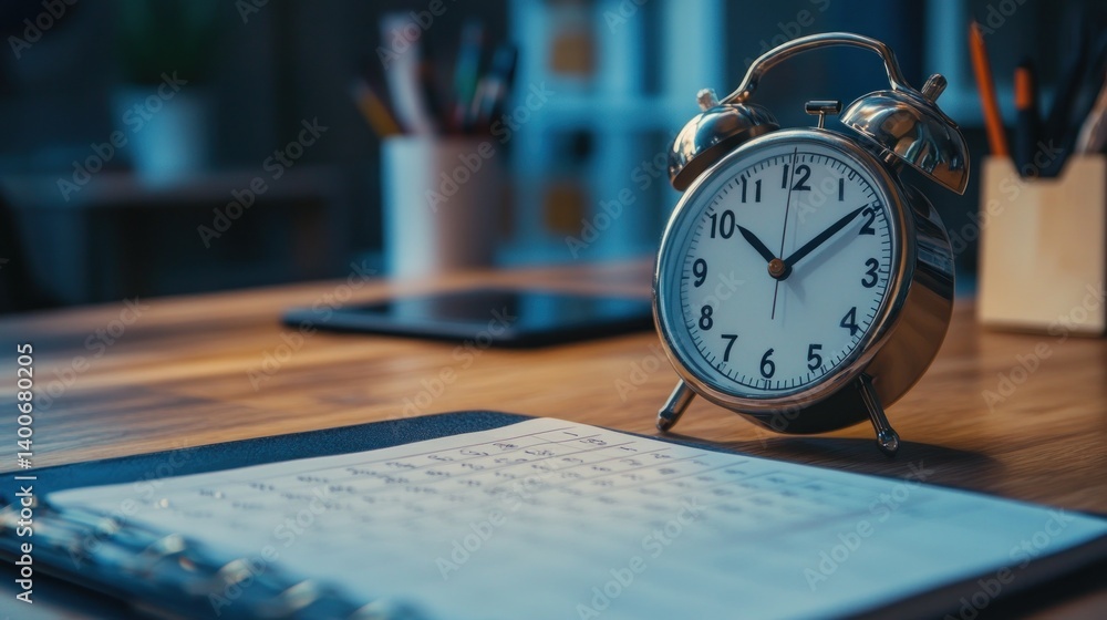 Time Management: Clock on Desk with Documents Stock Illustration ...