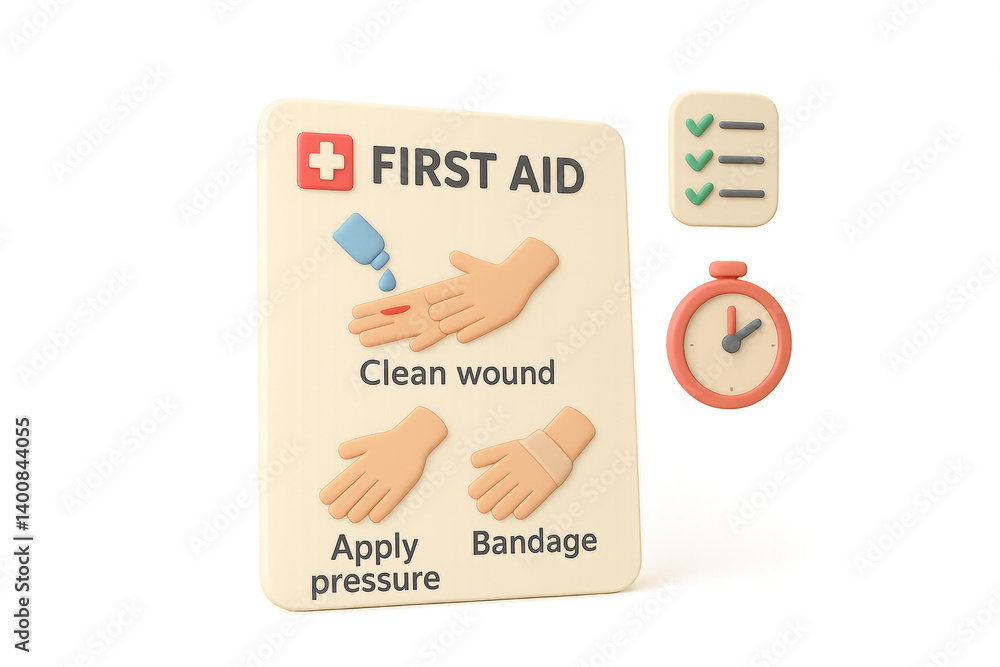 First Aid Guide: Step-by-step instructions on first aid treatment, guiding through essential ...