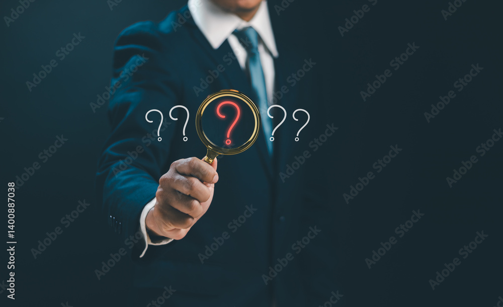 Foto de Stock Question mark and problem analysis concept ,Businessman ...
