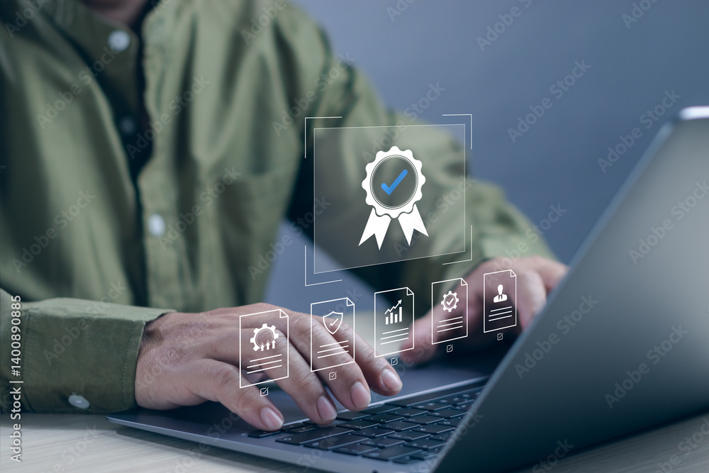 Quality assurance and quality control concept, businessman working with ...