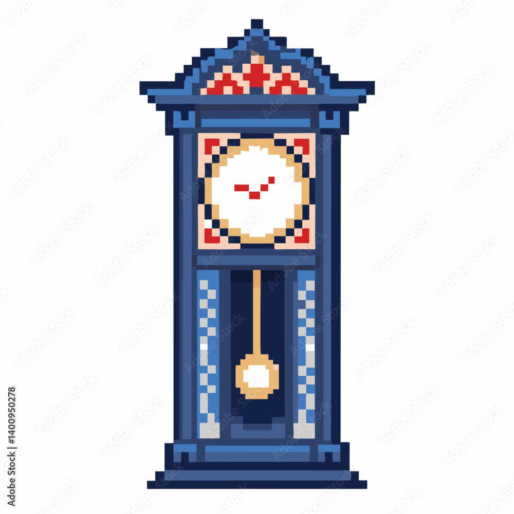 Vintage Pixel Art Grandfather Clock Illustration in Classic Blue Design ...
