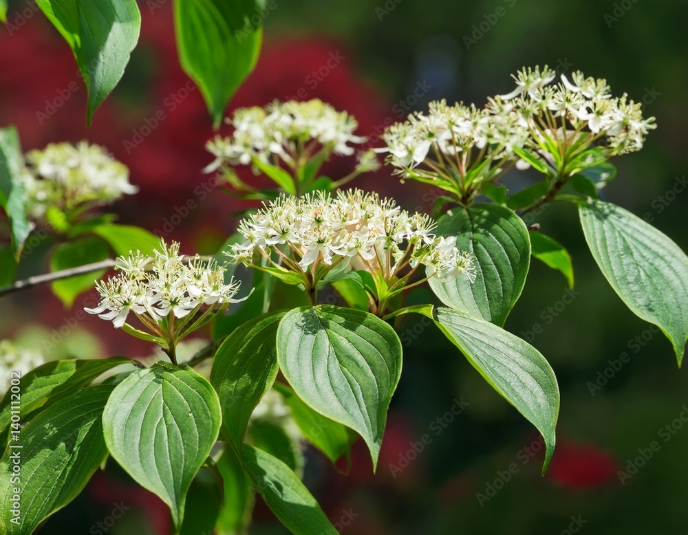 cornus sanguinea red dogwood plant in flower cornus with tiny white ...