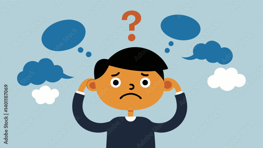 Overwhelmed by Thoughts A character with a furrowed brow pulling at ...