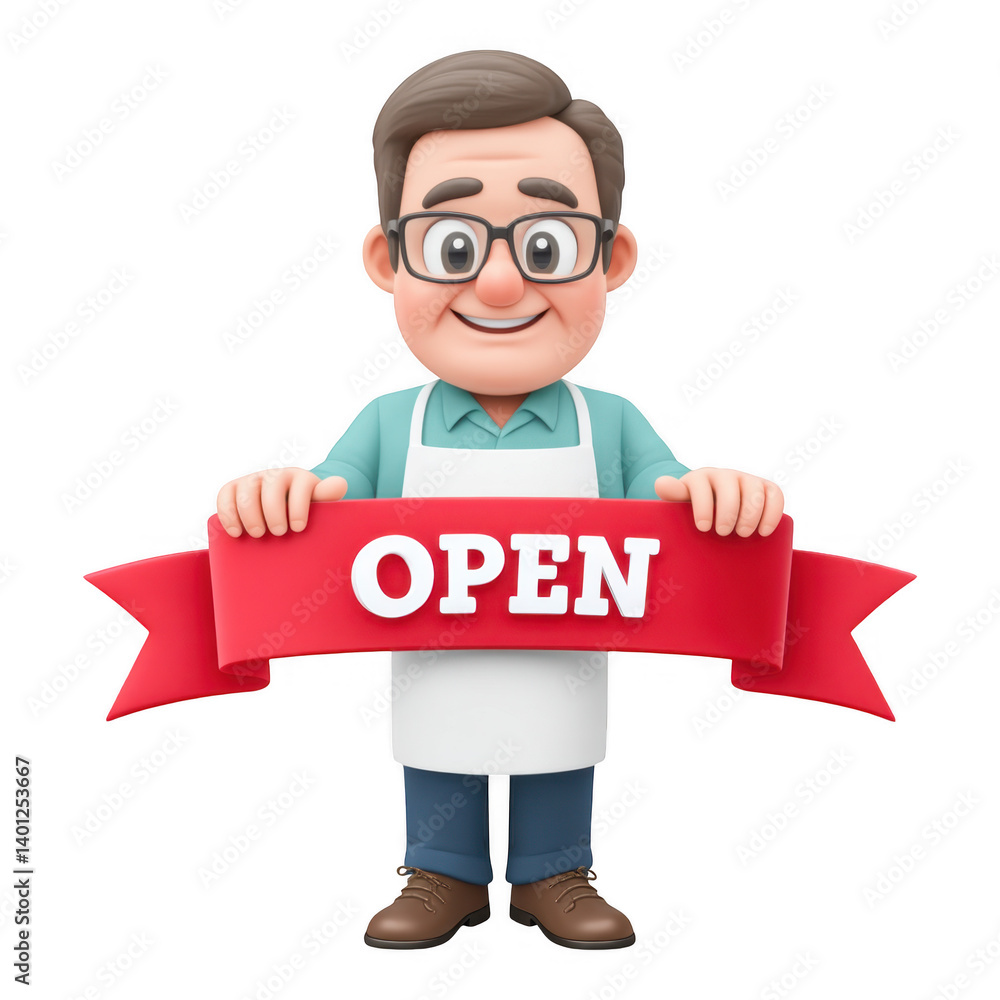 3D Cartoon Illustration of a Outdoor Grand Opening Entrepreneur Cuts ...