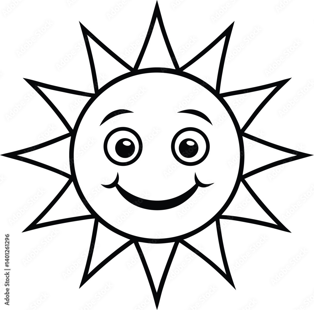 Happy Sun Cartoon Illustration Free Printable Coloring Page for Kids ...