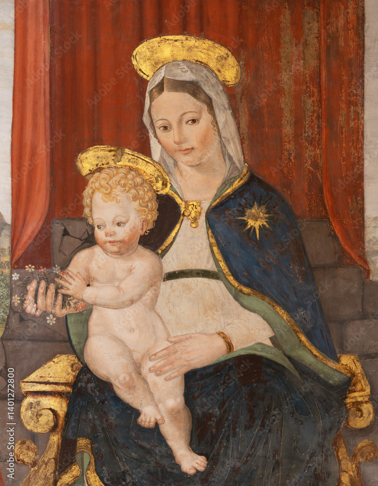Spello - The renaissance fresco of Madonna in the church Collegiata di ...