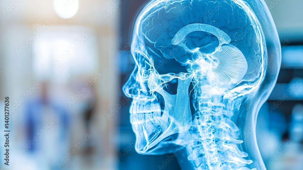 X ray image of human skull and brain, showcasing detailed anatomy and ...