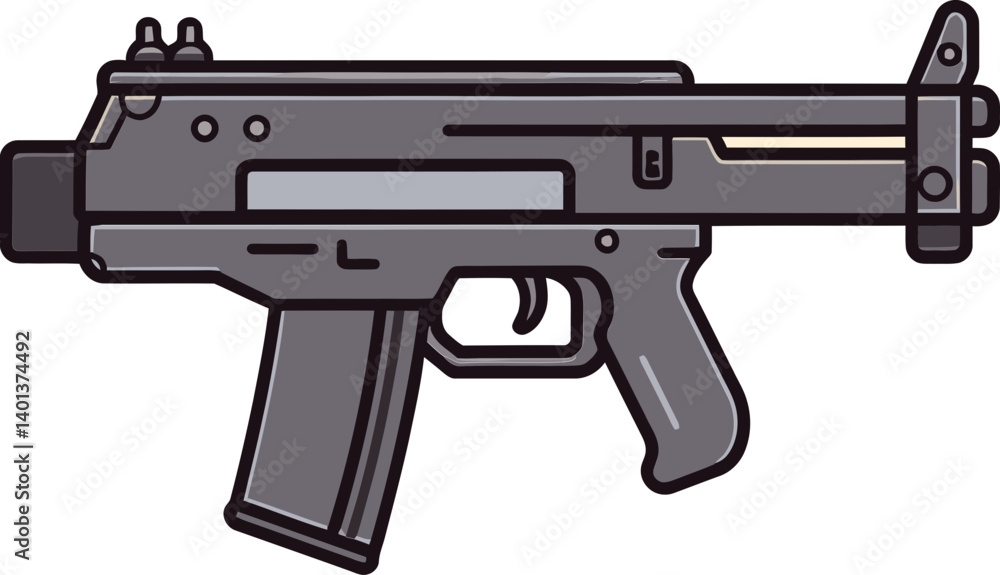 Submachine Gun with Tactical Muzzle and Extended Clip PNG Submachine ...