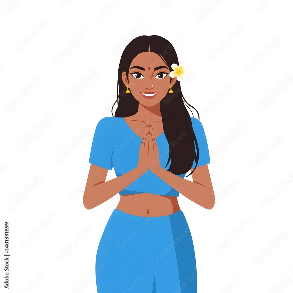 2D Illustration of Sri Lankan Avurudu Kumari in Blue Redda Hatte with ...