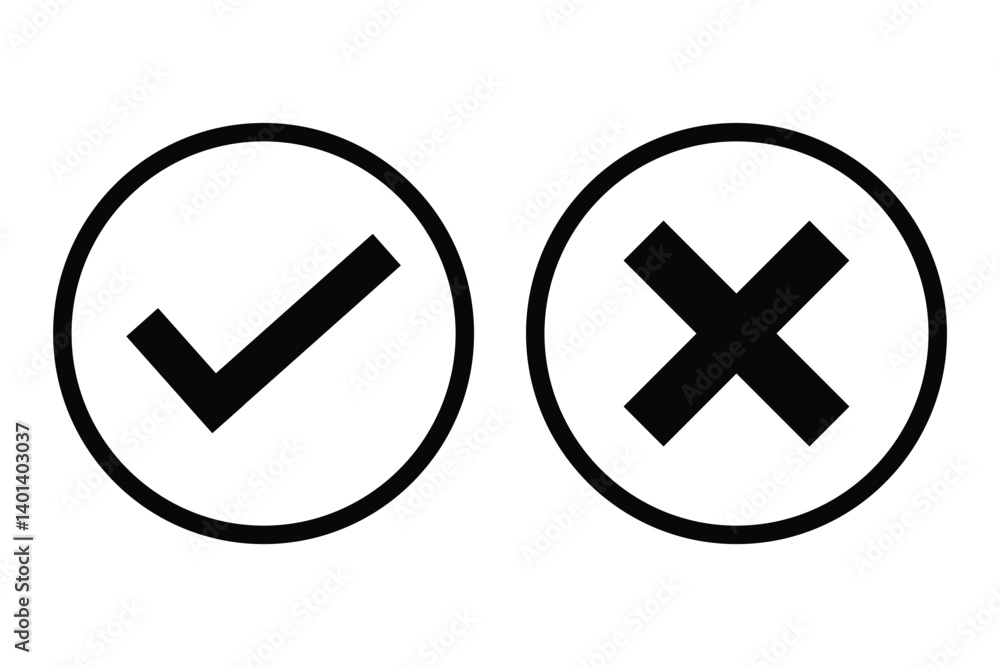 Check box icon with right and wrong buttons and yes or no checkmark ...