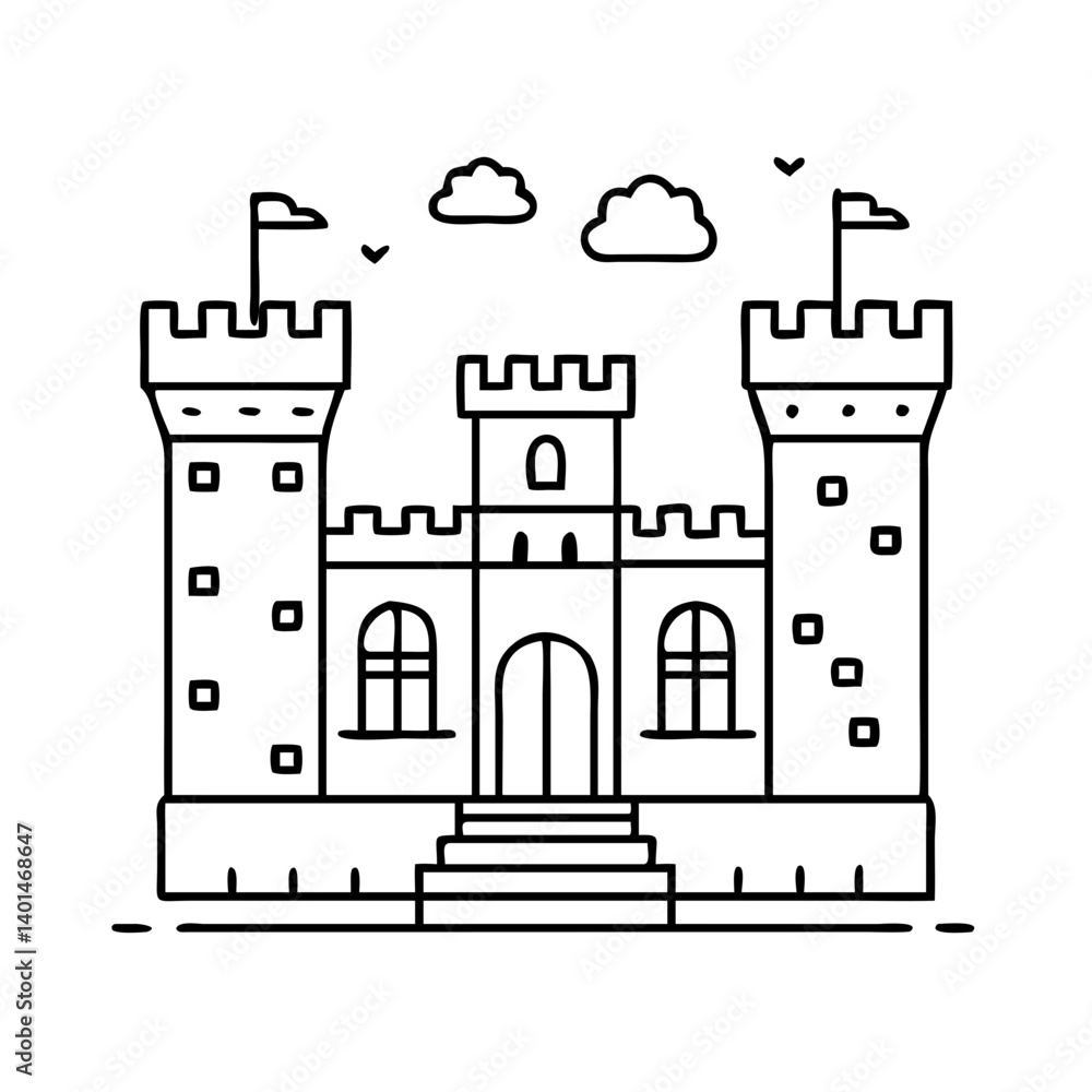 irish castle icon, irish castle line art - simple line art of irish ...