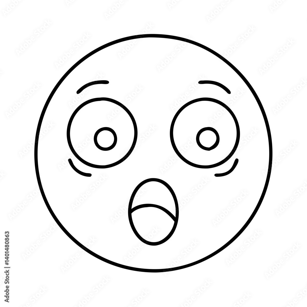 shocked face emoji icon, shocked face emoji line art - simple line art ...