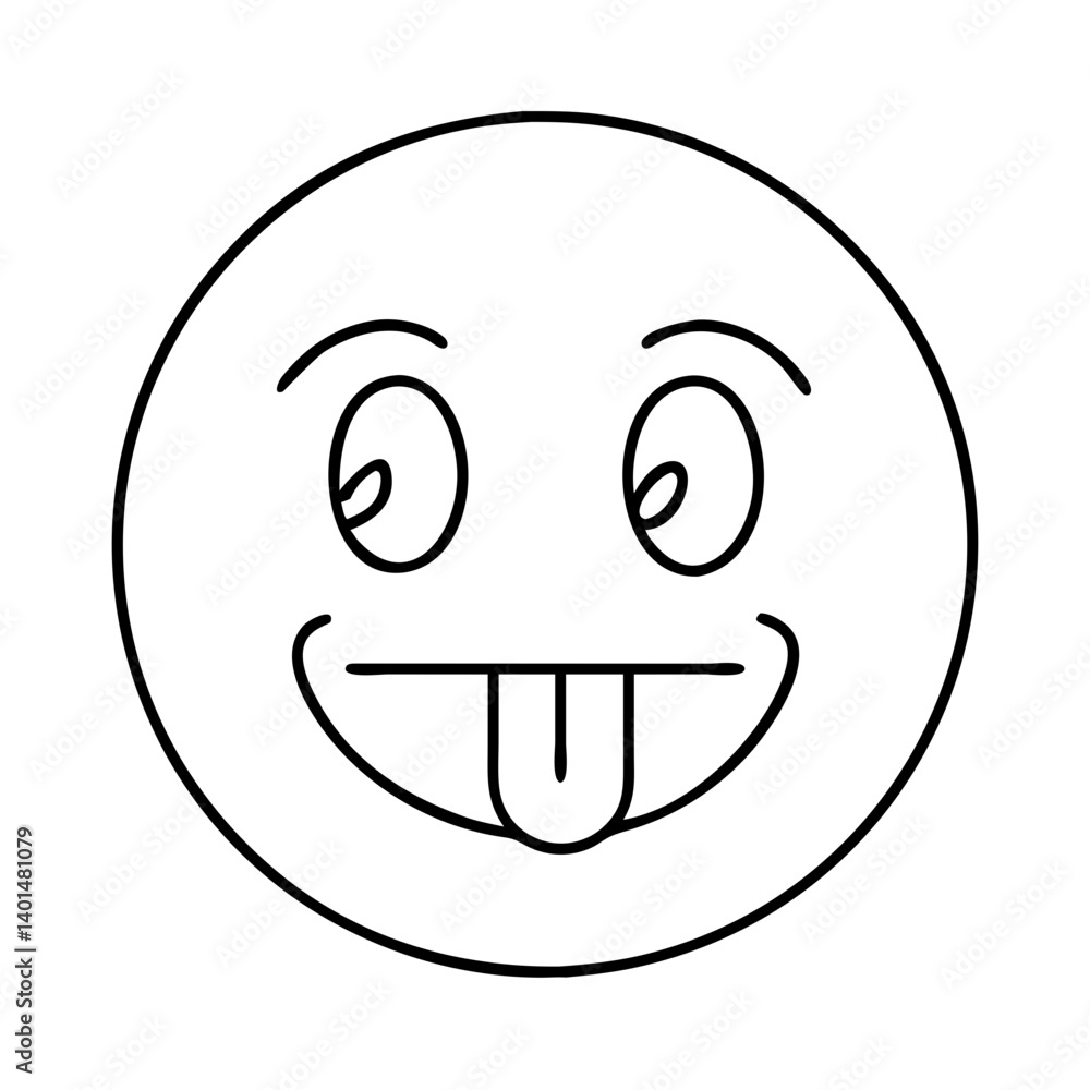 silly face emoji icon, silly face emoji line art - simple line art of ...